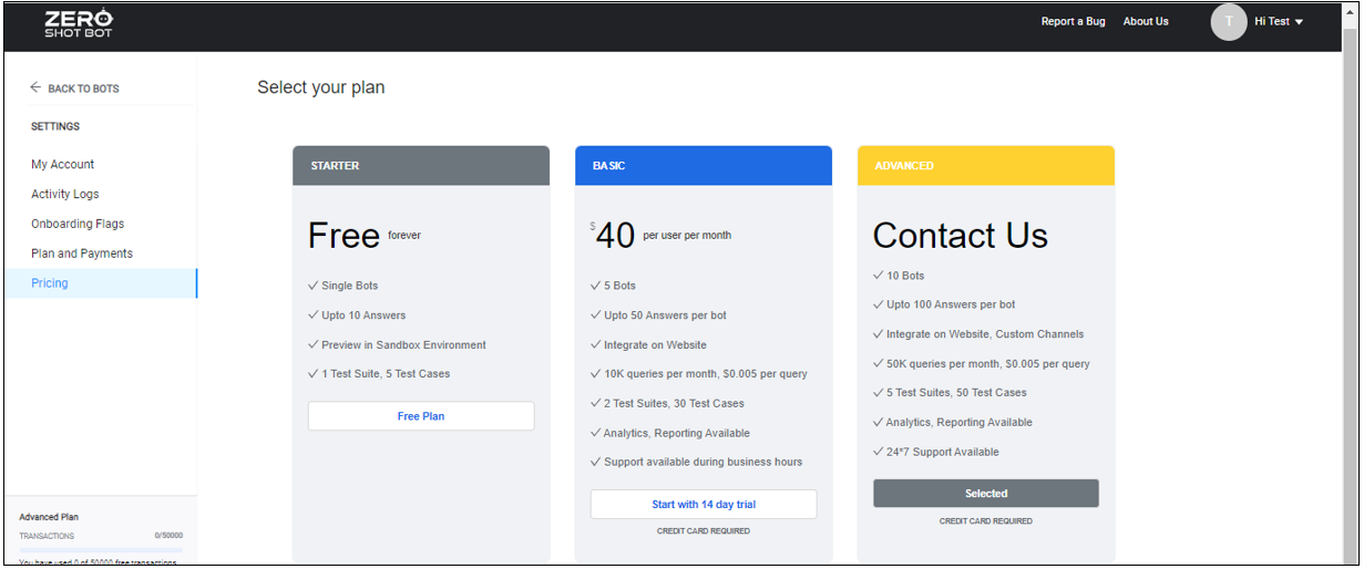 Manage Profile | ZeroShotBot Documentation