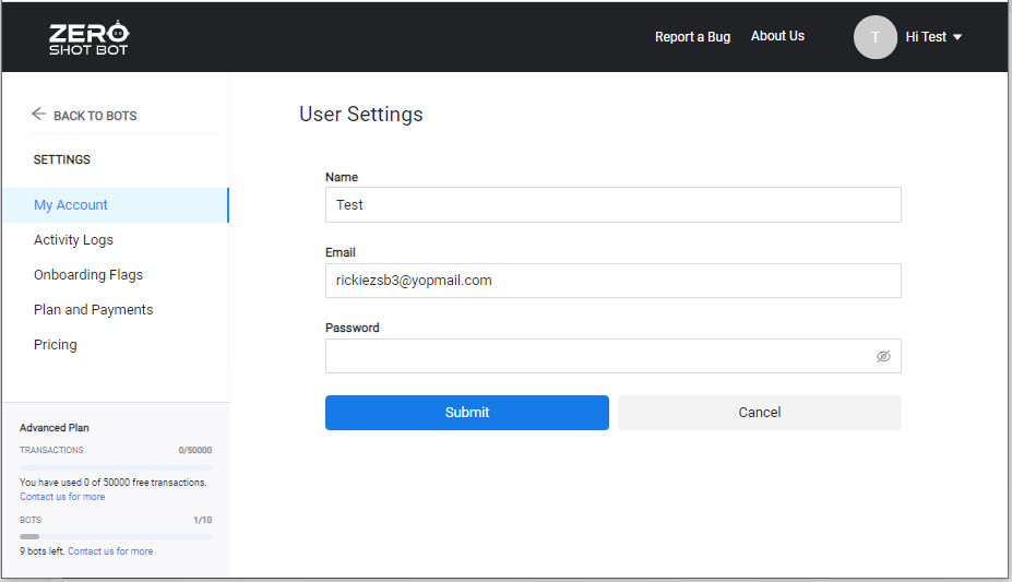 Manage Profile | ZeroShotBot Documentation